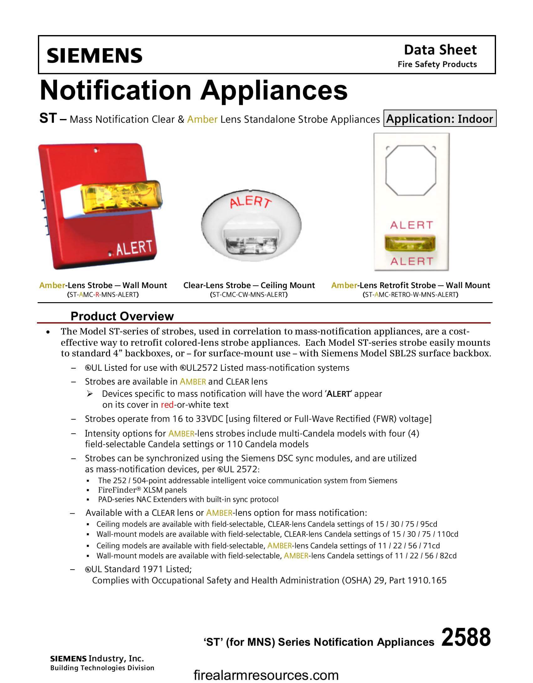 Siemens AH Horn Series and AS Horn Strobe Series Applian... | Download ...