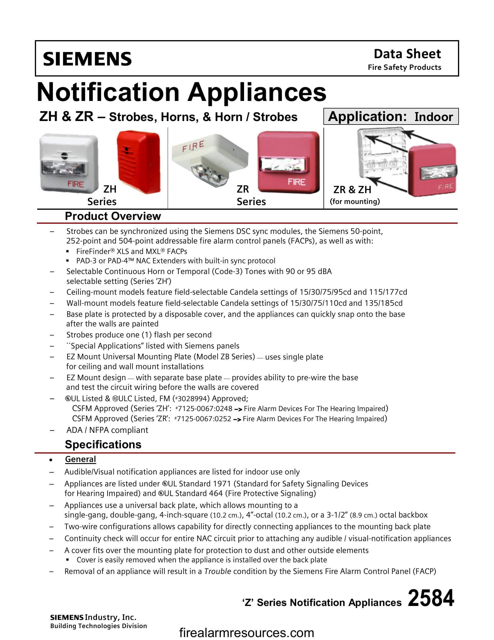 Siemens ZH and ZR Strobes, Horns and Horn _ Strobes, Data... | Download ...