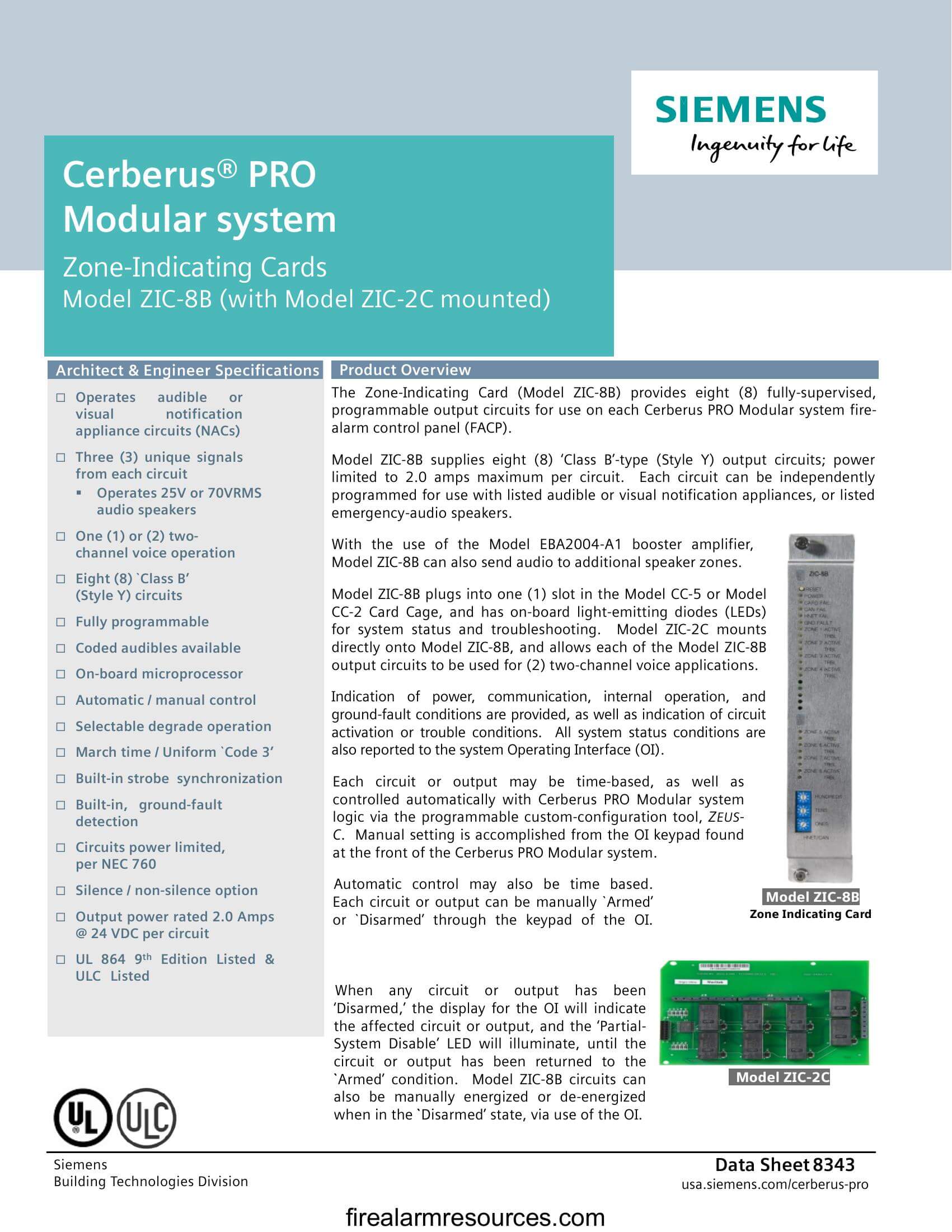 Siemens ZIC-8B Desigo Modular Zone-Indicating Cards (with... | Download fire alarm documents