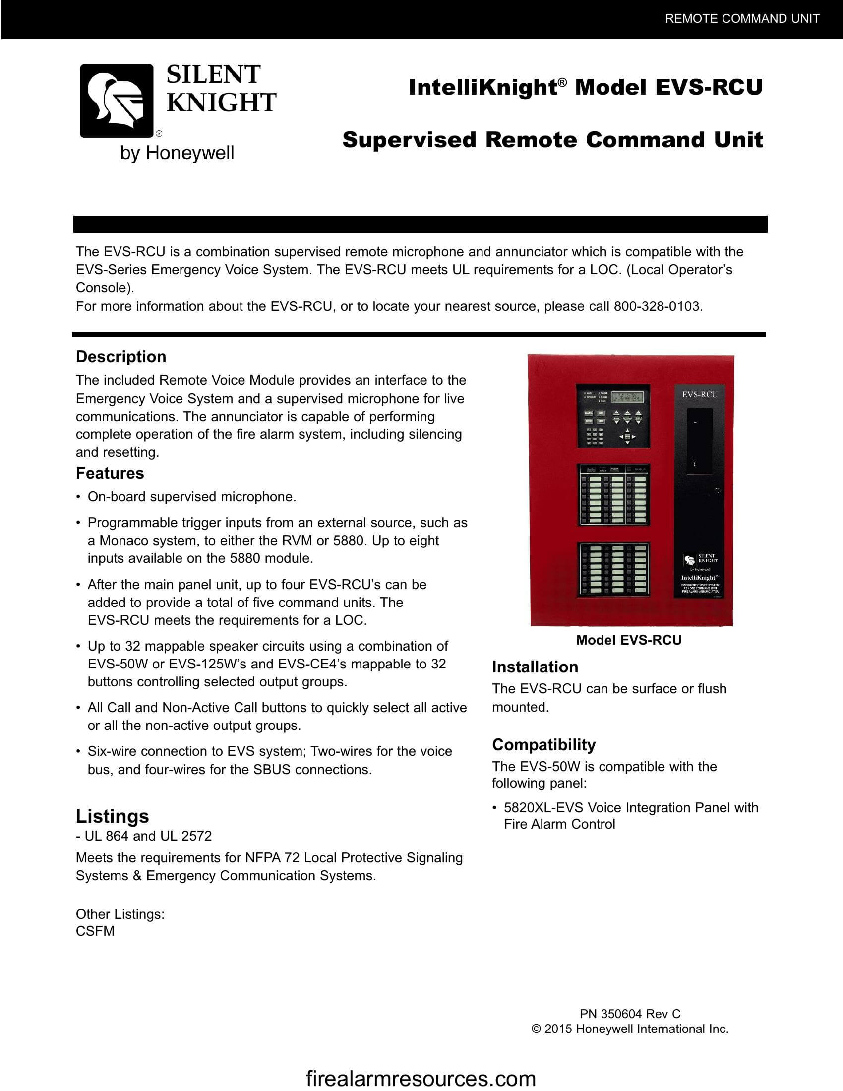 Silent Knight EVS-125W Data Sheet | Download fire alarm documents