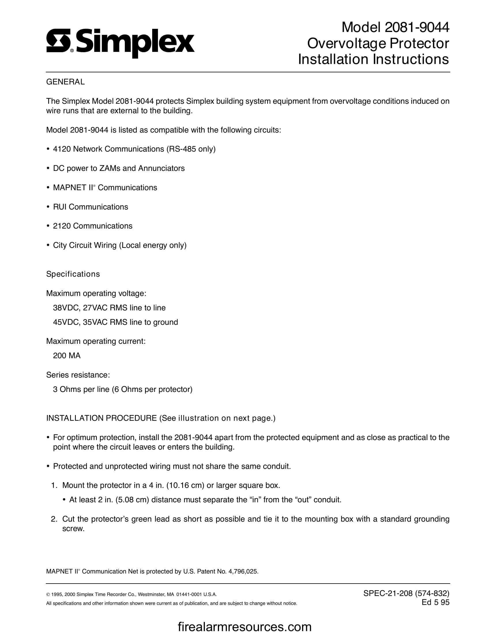 Simplex Circuit Protection, 2081-9044 Overvoltage Protect... | Download ...