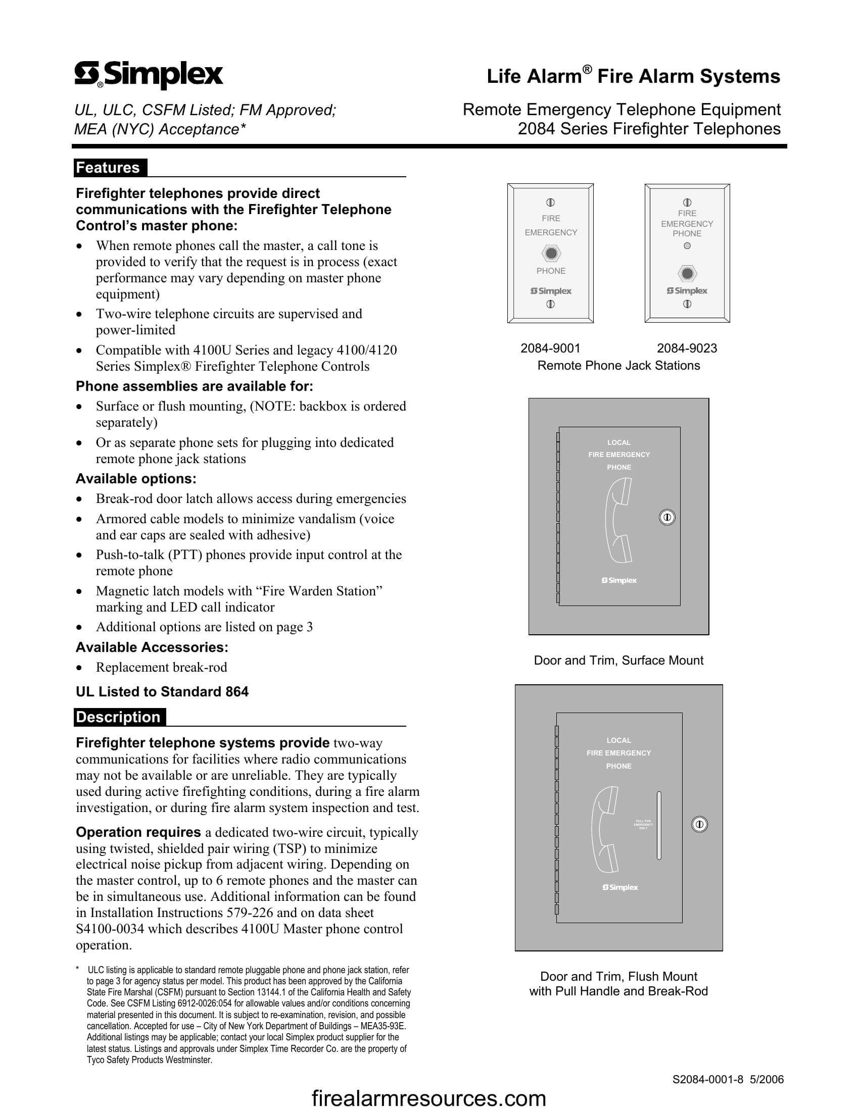 Simplex Remote Emergency Telephone Equipment 2084 Series ... | Download ...