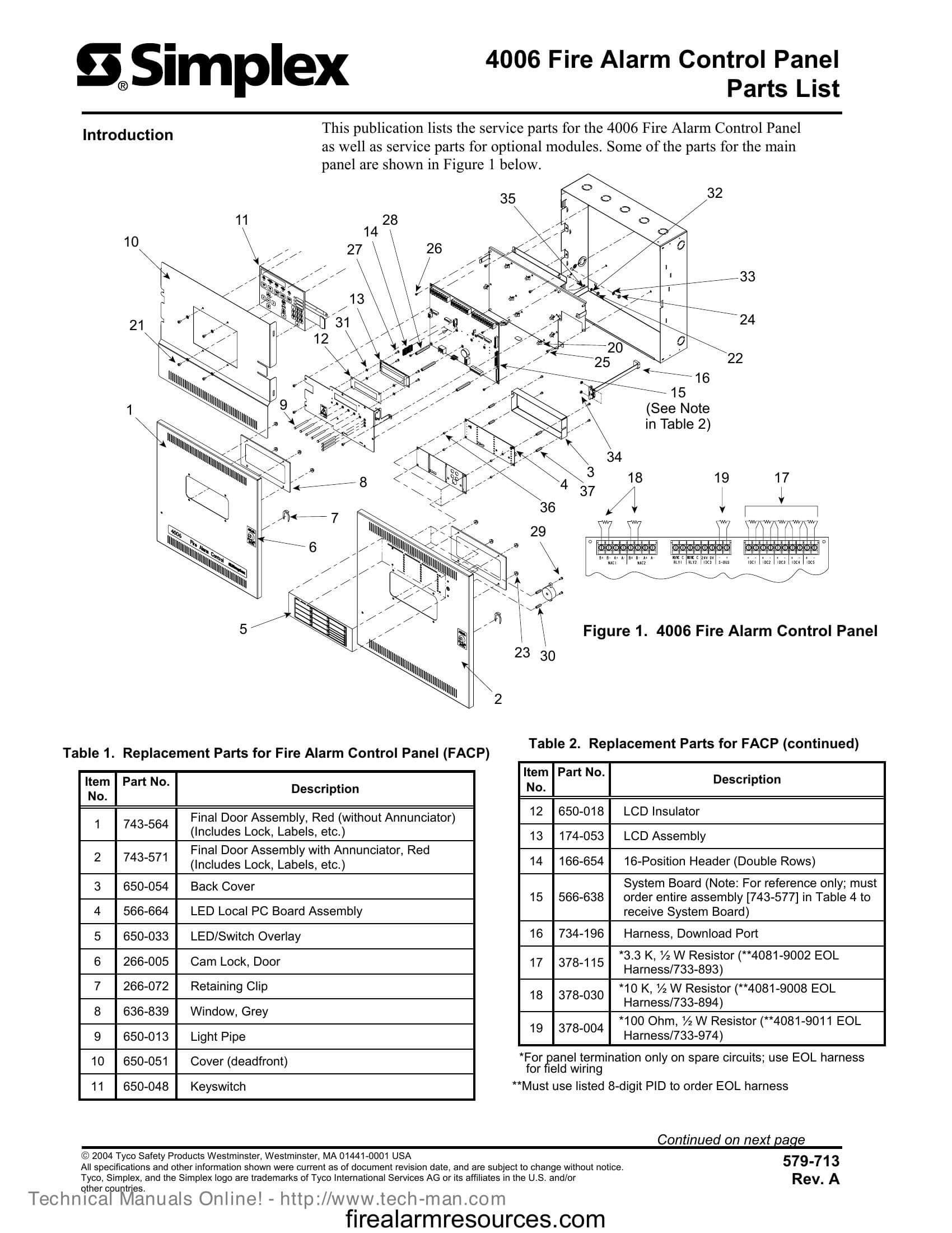 Simplex 4100 Access Control Parts List Rev A | Download fire alarm ...