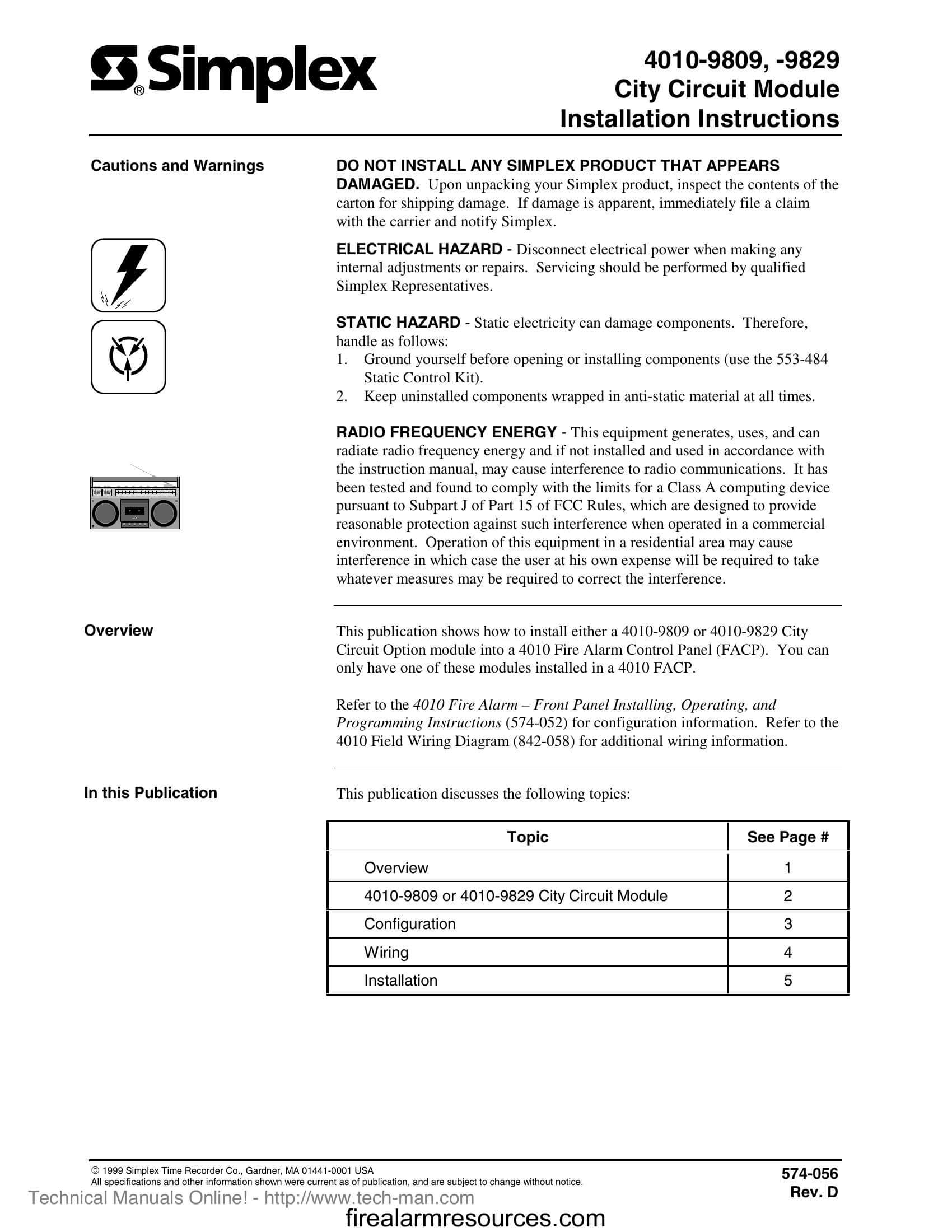 Simplex 4010-9812 RS232 Service Modem Card Rev B | Download fire alarm ...