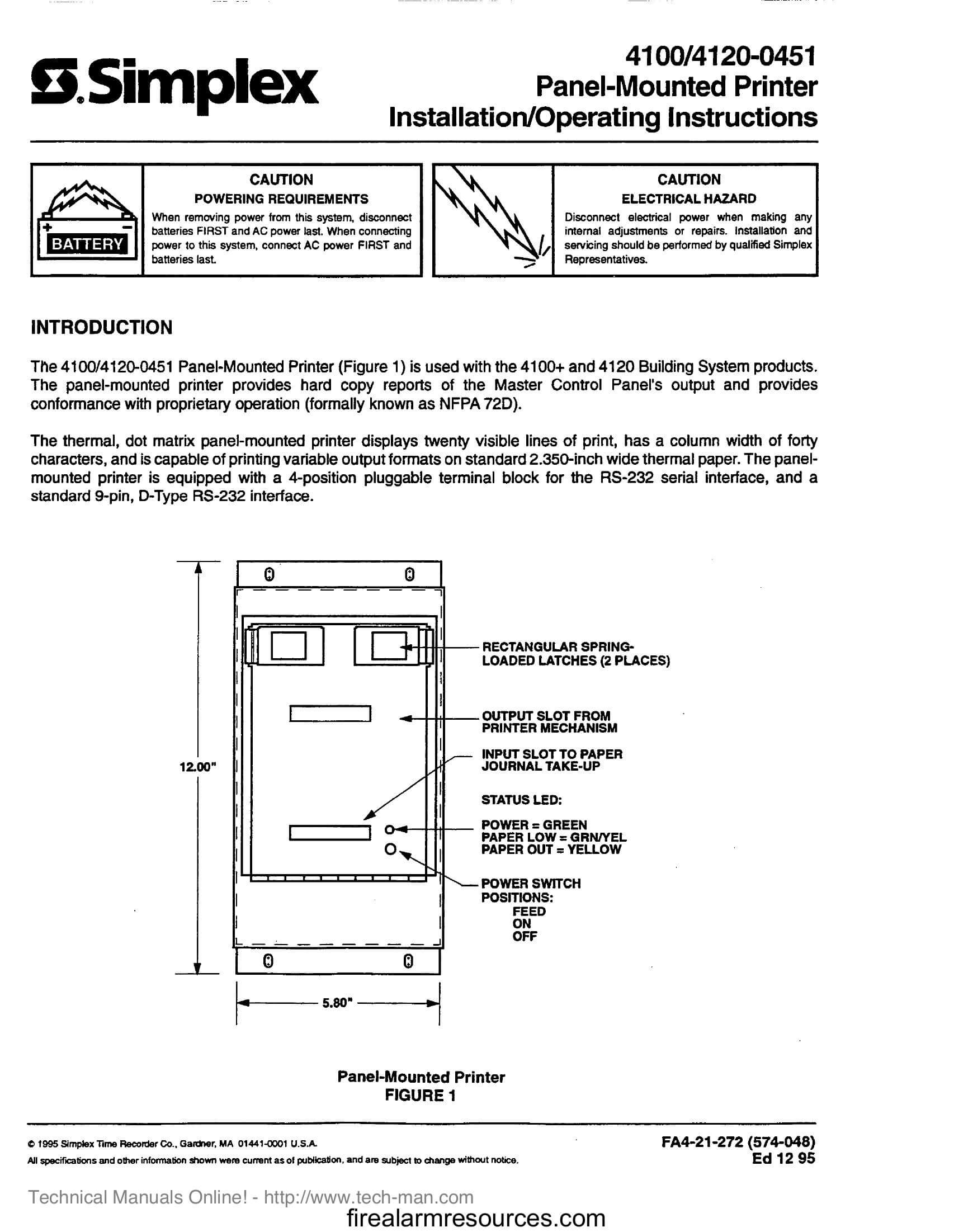 Simplex 4120-0451 Panel Mounted Printer Installation Inst... | Download ...