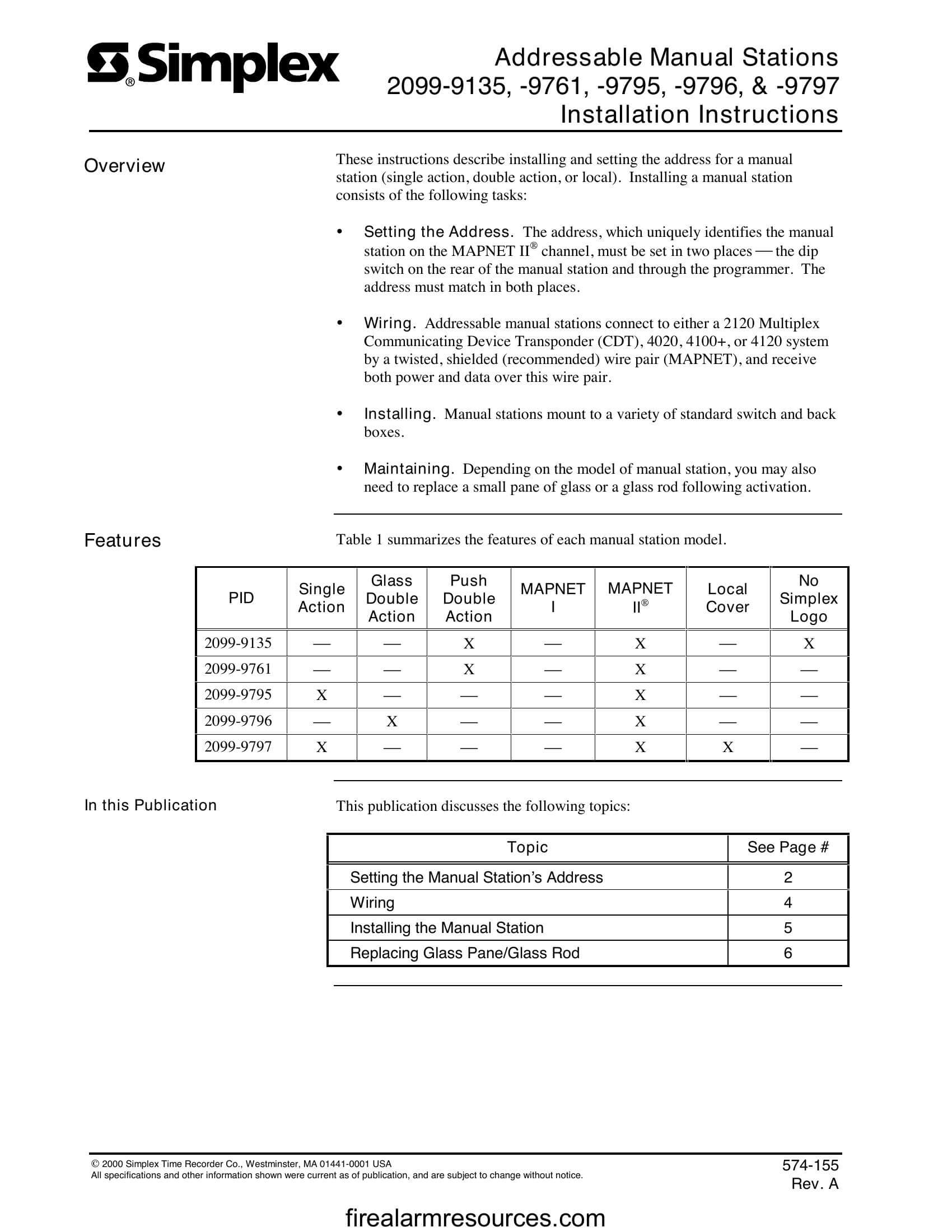 Simplex Addressable Manual Stations, MAPNET I 2099-9760, ... | Download ...