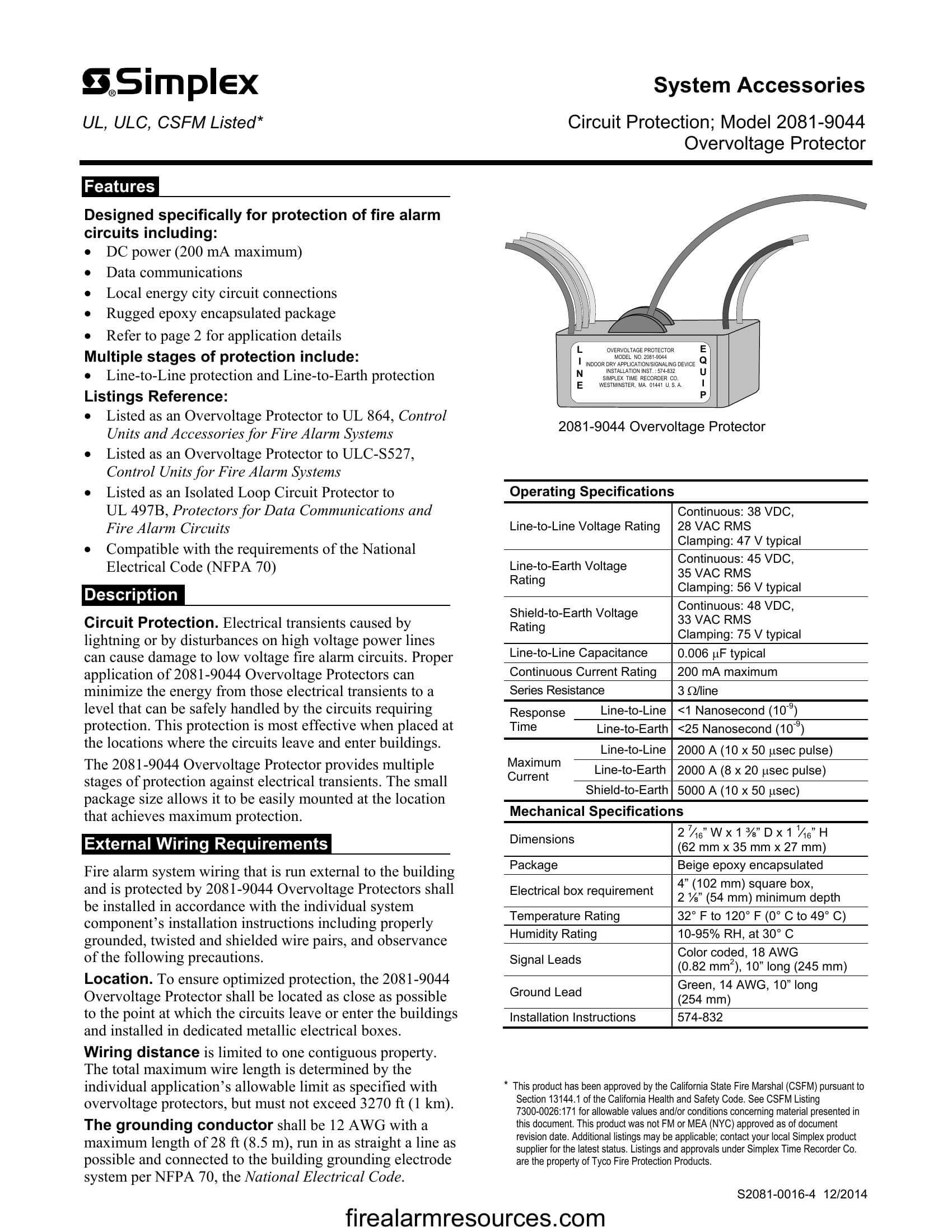 Simplex Circuit Protection, 2081-9044 Overvoltage Protect... | Download ...