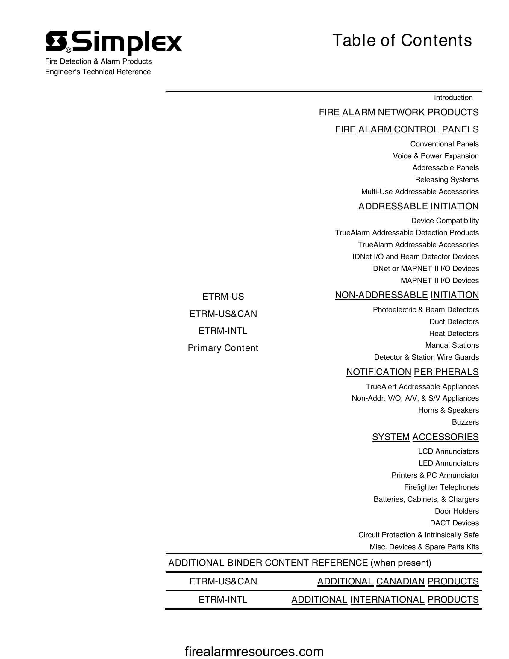 Simplex ETRM-US, US Simplex Fire Alarm Data Sheet Binder ... | Download ...