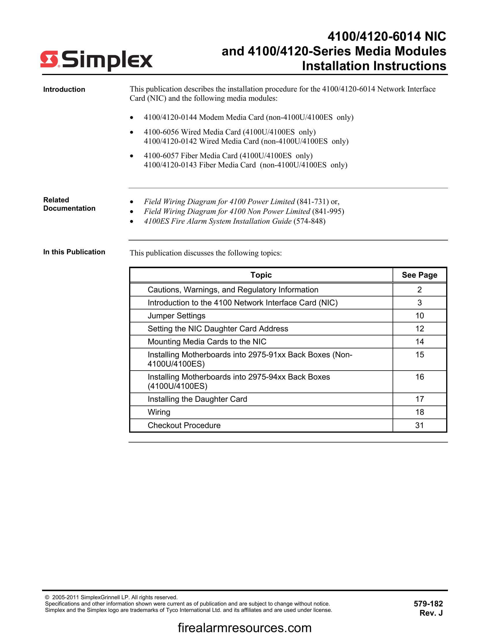 Simplex Installation Instructions 4100 4120-Series Media ... | Download ...