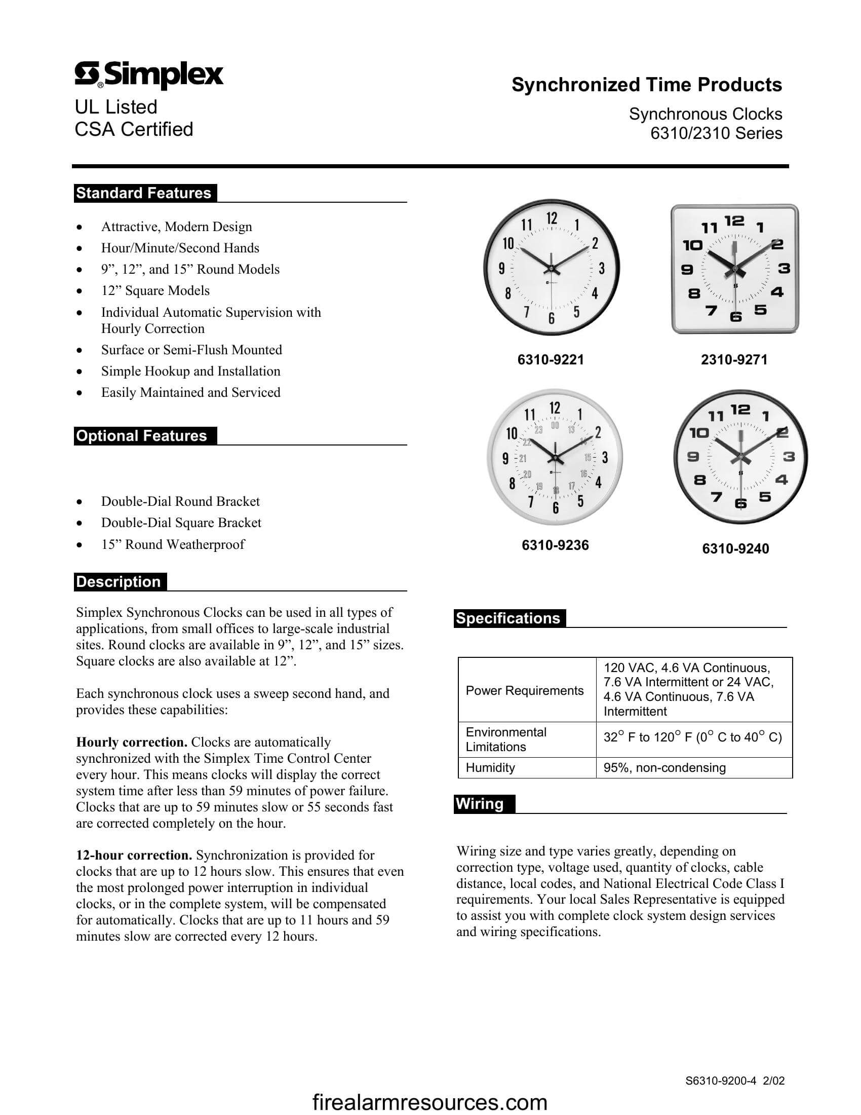 Simplex Synchronized Time Products, Synchronous Clocks 63... | Download ...
