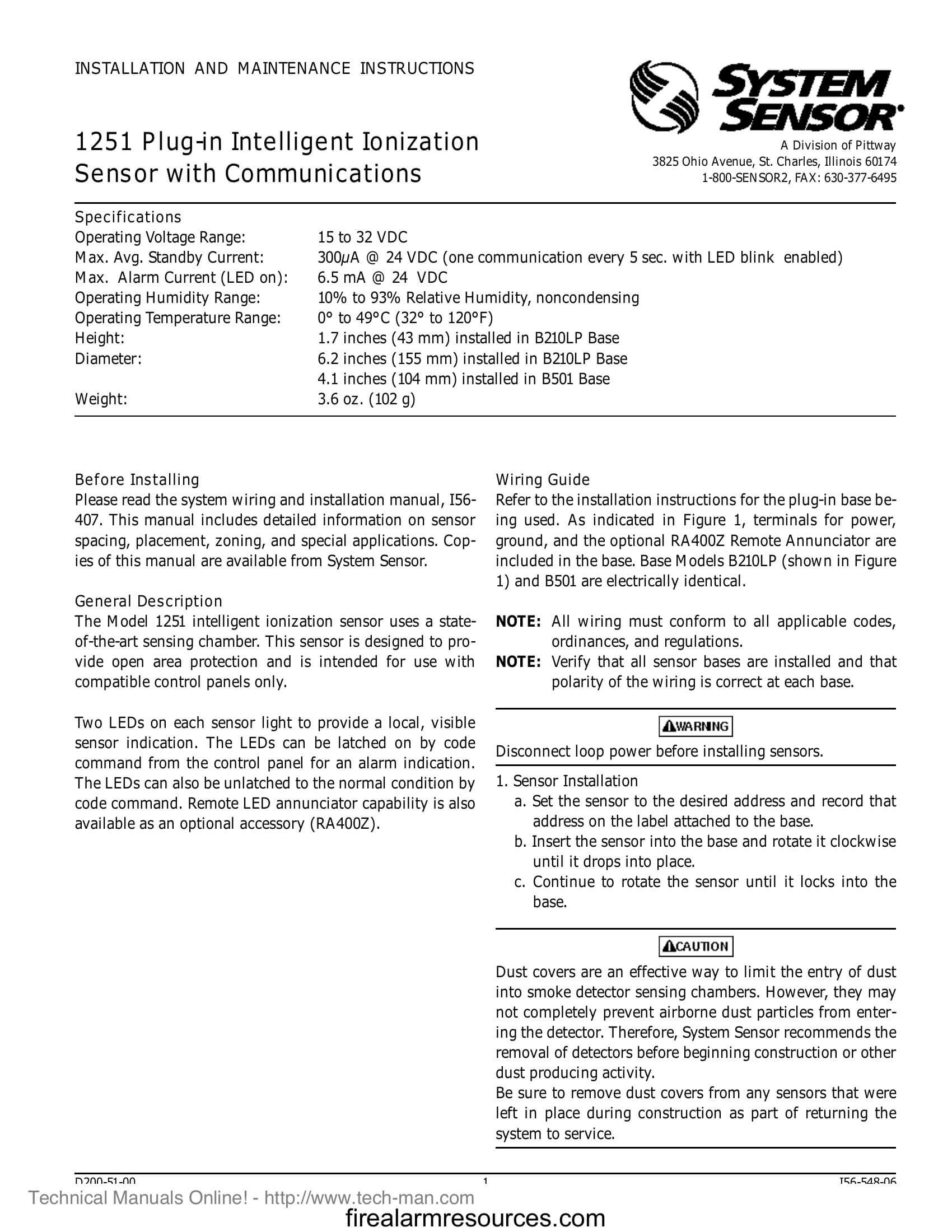 System Sensor b501 Install and Maint Instructions | Download fire alarm ...