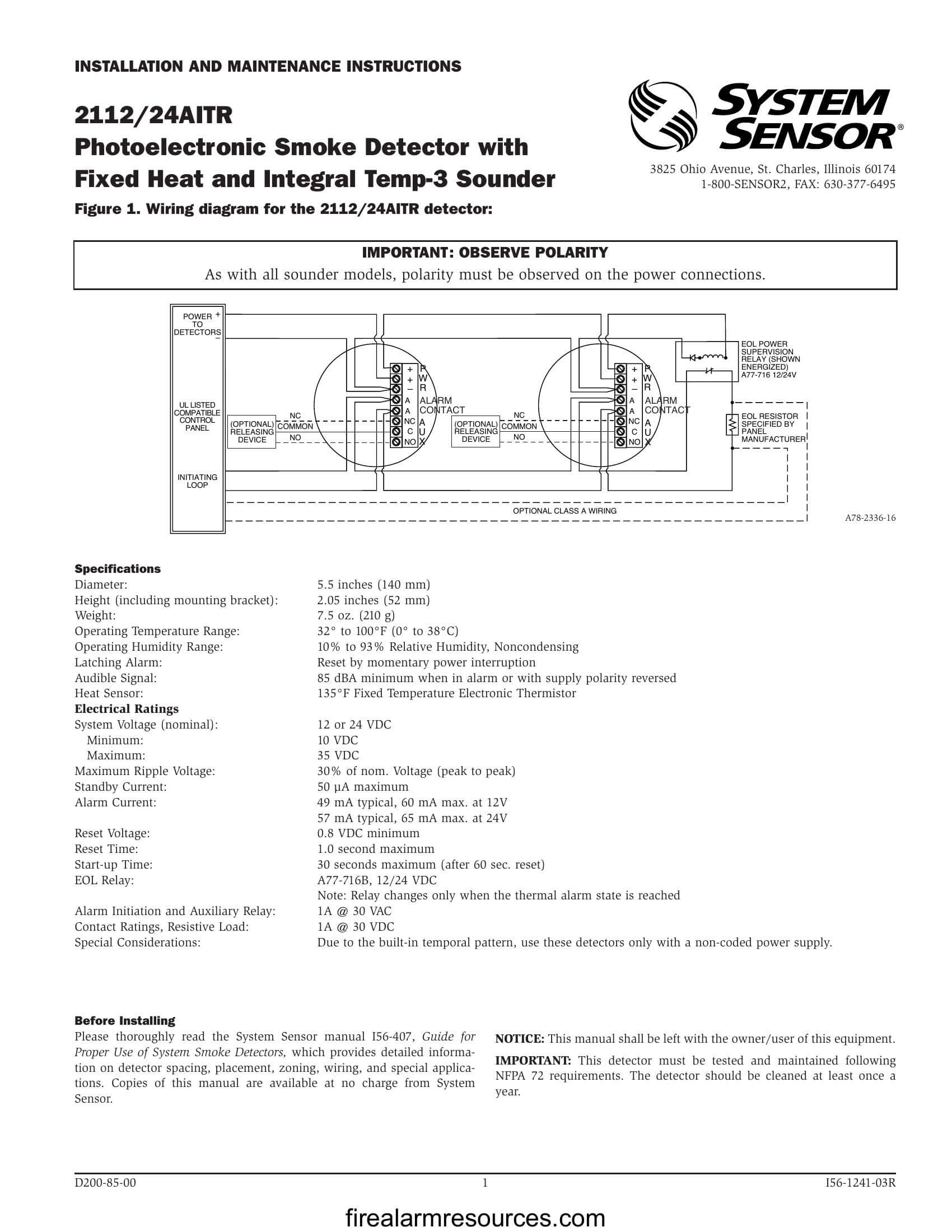 System Sensor 2112_24AITR Manual | Download fire alarm documents