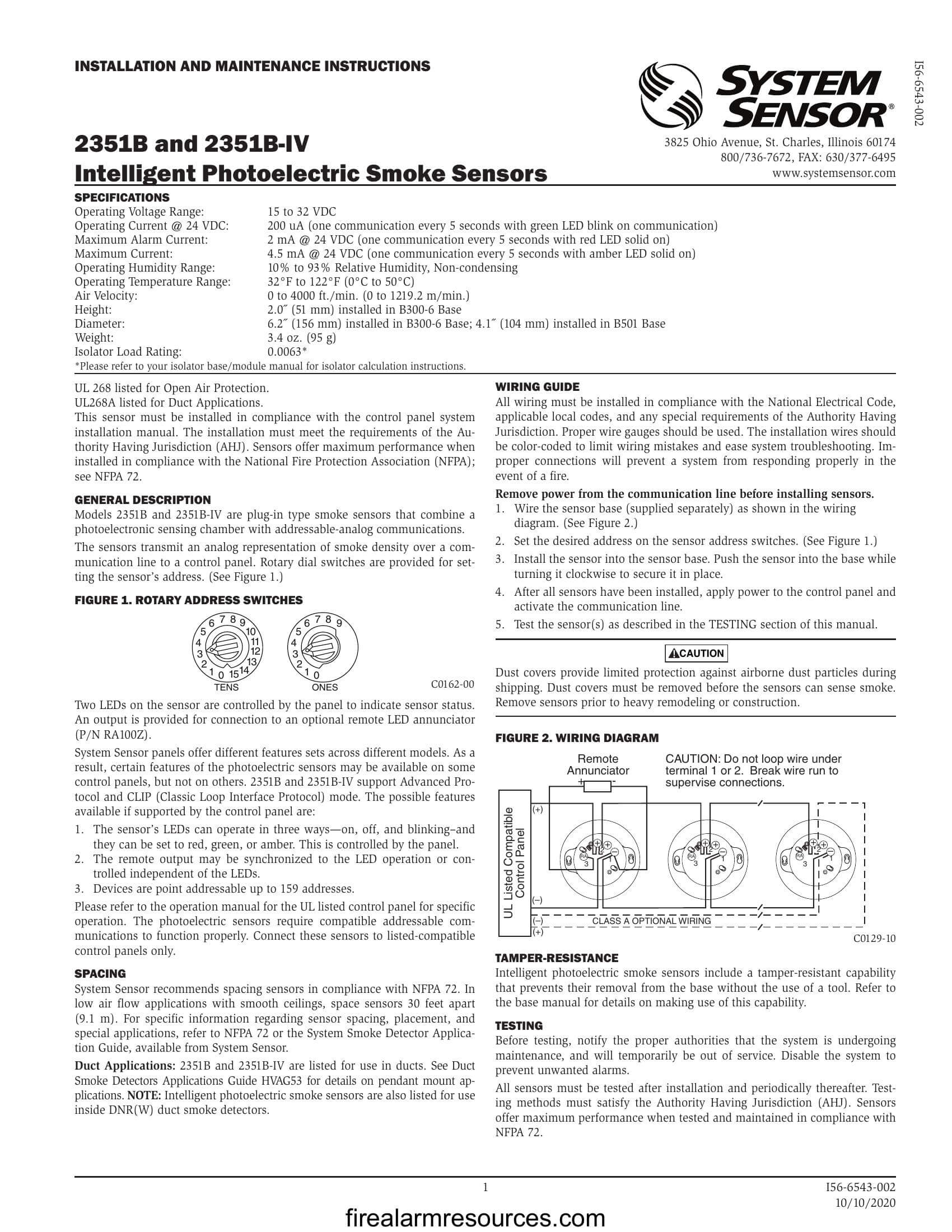System Sensor 2351B and 2351B-IV Intelligent Photoelectri... | Download ...