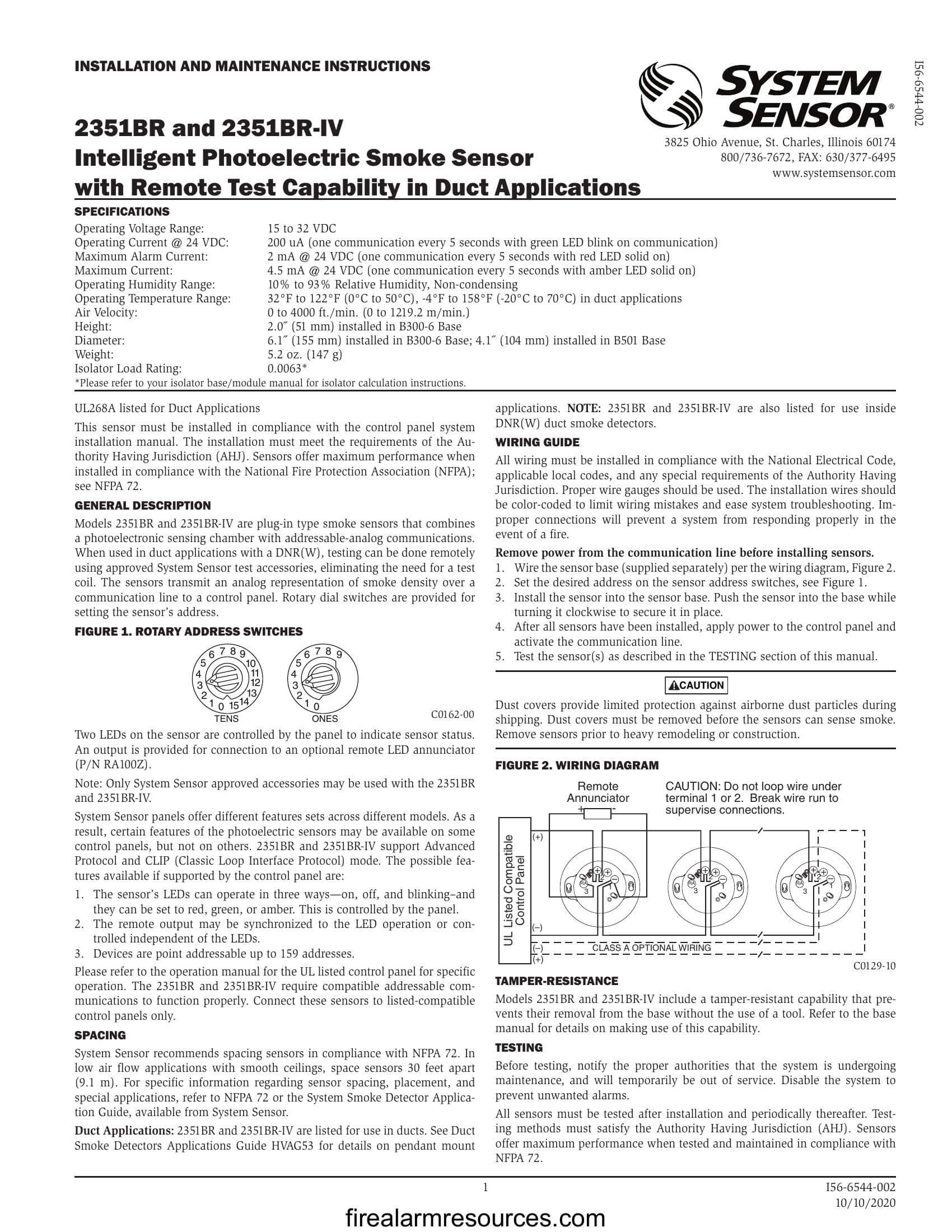 System Sensor 2351B and 2351B-IV Intelligent Photoelectri... | Download ...