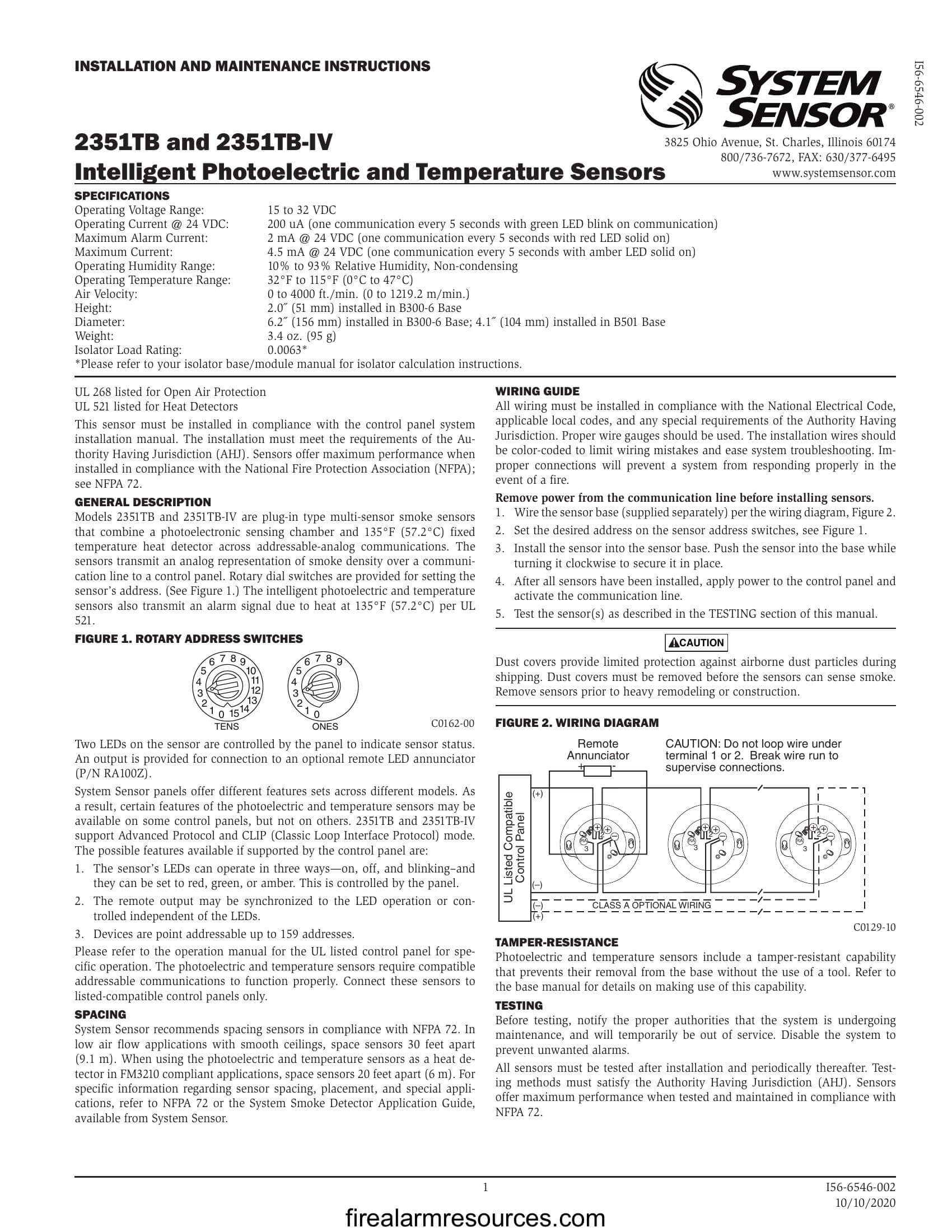 System Sensor 2351B and 2351B-IV Intelligent Photoelectri... | Download ...