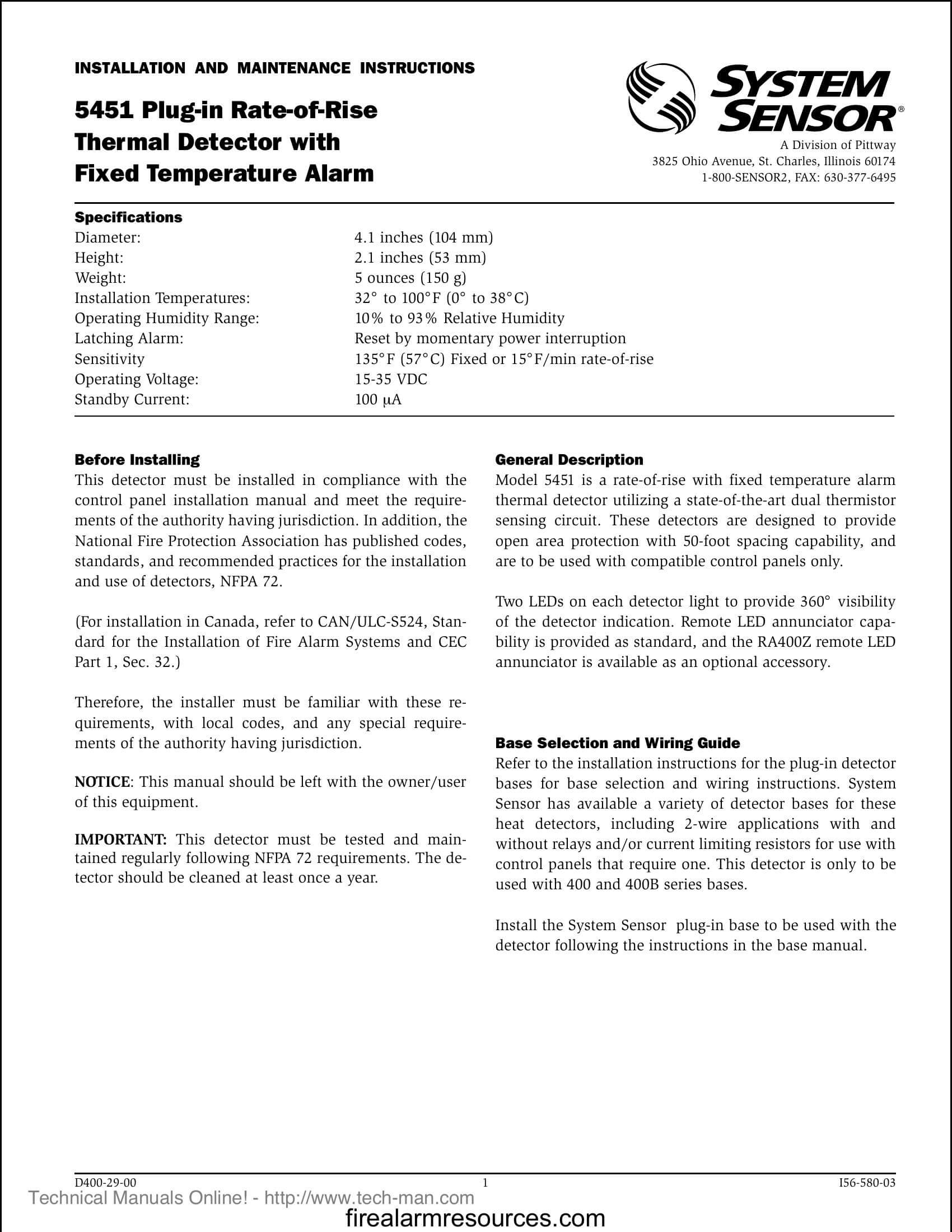 System Sensor b501 Install and Maint Instructions | Download fire alarm ...