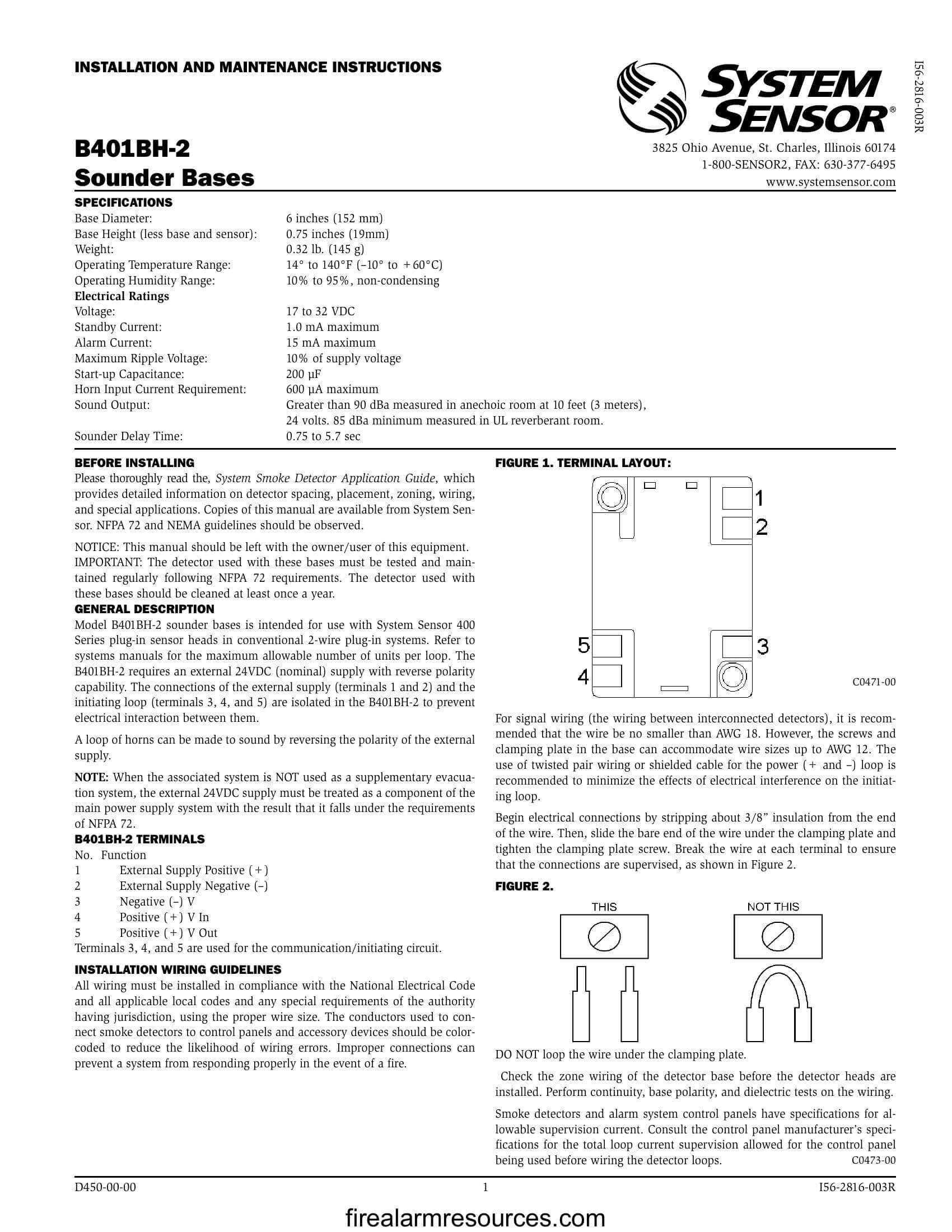 System Sensor B501BHT-2 Manual | Download fire alarm documents