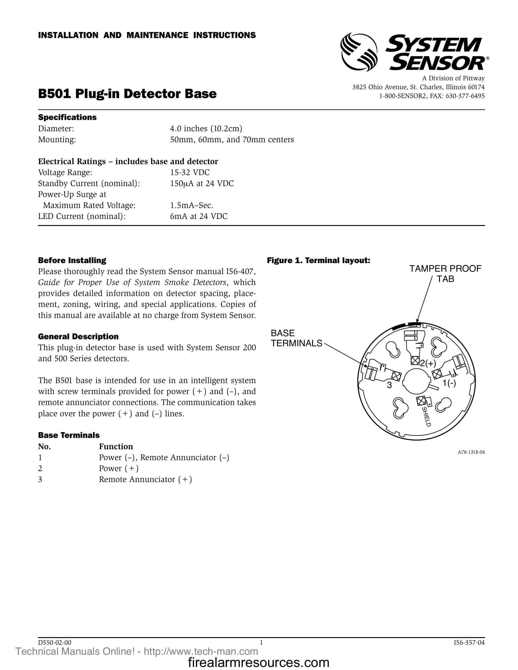 System Sensor b501 Install and Maint Instructions | Download fire alarm ...