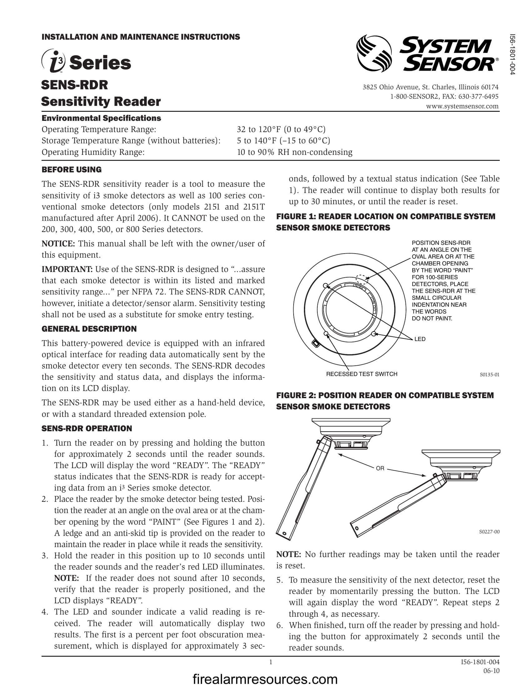 System Sensor SENS-RDR Manual | Download fire alarm documents