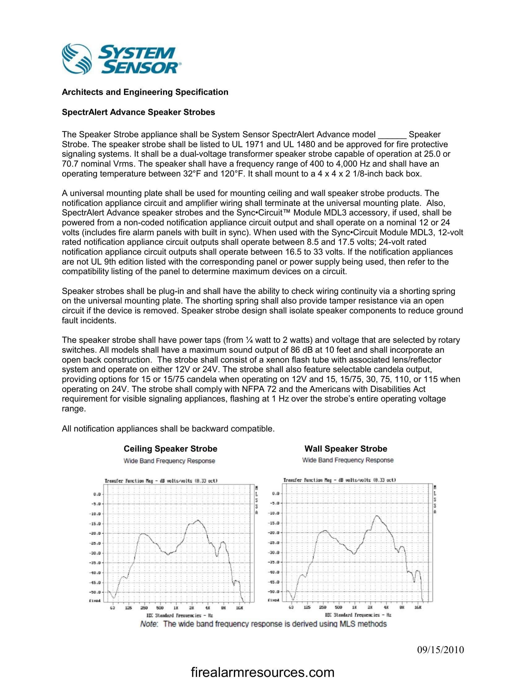 System Sensor Speaker Strobes_EngSpec | Download fire alarm documents