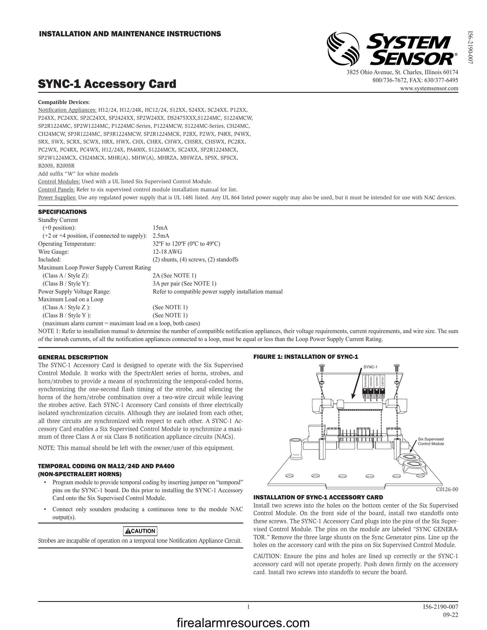 System Sensor SYNC-1 Manual | Download fire alarm documents