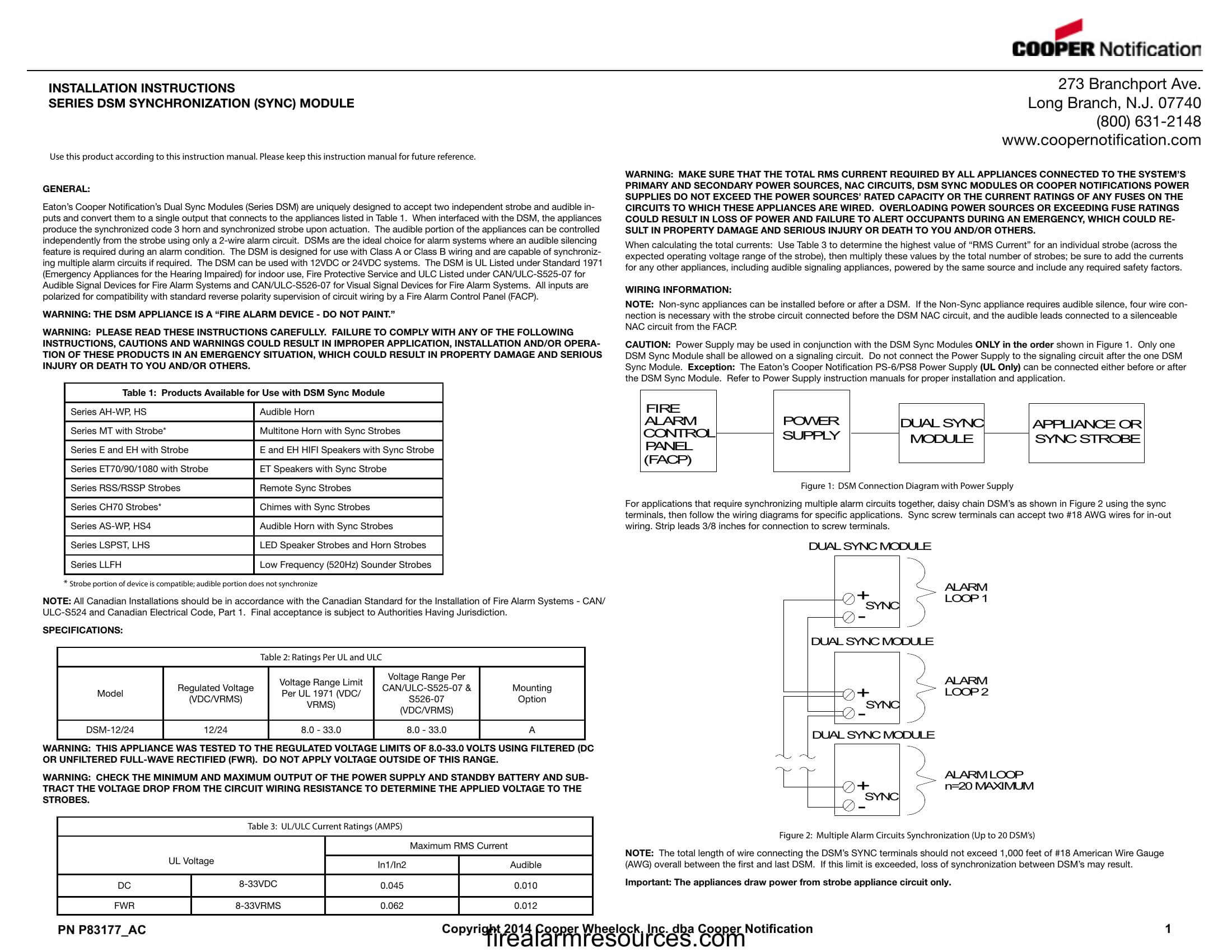 Wheelock DSM sync module install sheet P83177 | Download fire alarm documents